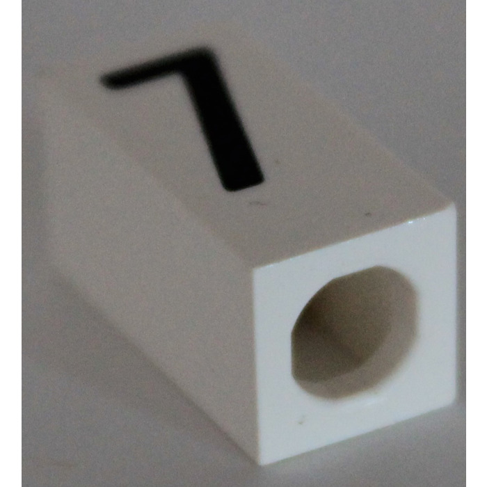 LEGO White Tile 1 x 2 x 5/6 with Stud Hole in End with Black ' 7 ...