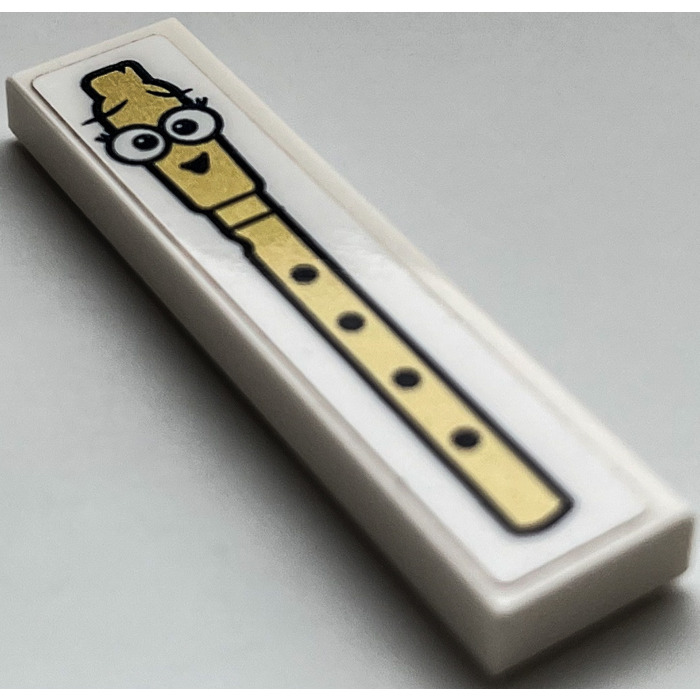 LEGO White Tile 1 x 4 with Gold Recorder with Eyes and Smile Sticker ...