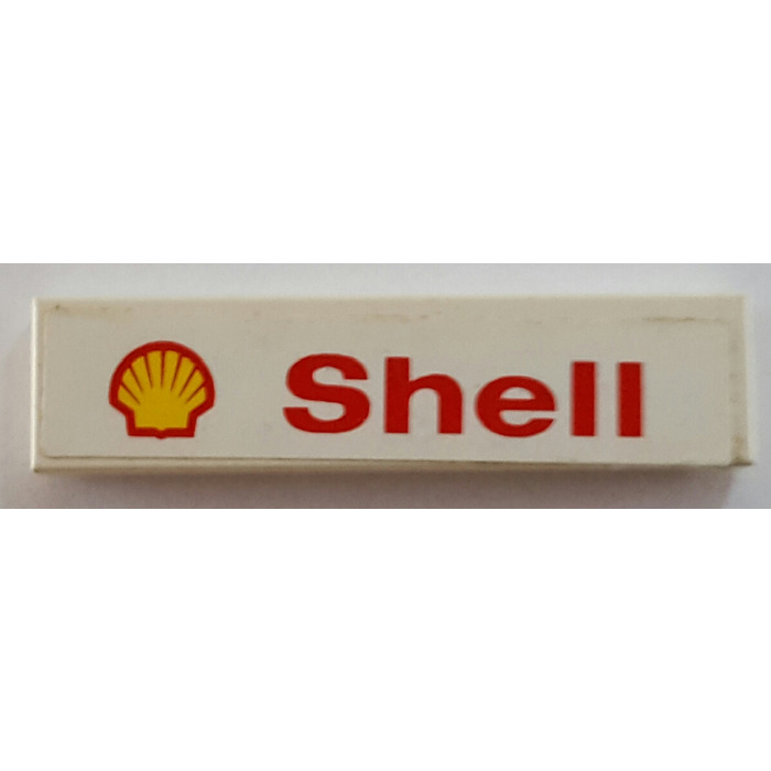 LEGO White Tile 1 x 4 with Shell Logo and Text Sticker (2431) | Brick ...