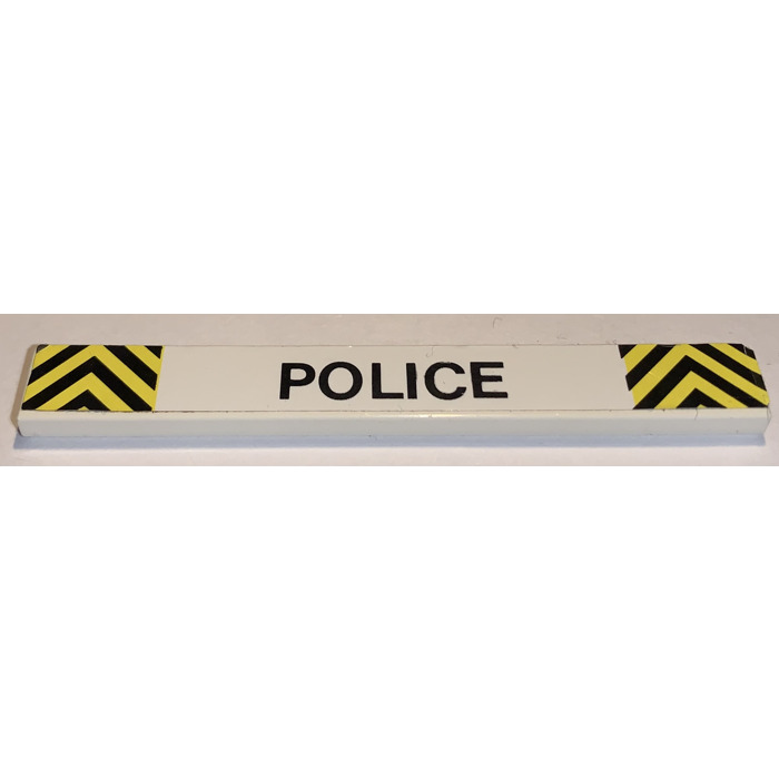 LEGO White Tile 1 x 8 with 'POLICE' and Black and Yellow Danger Stripes ...