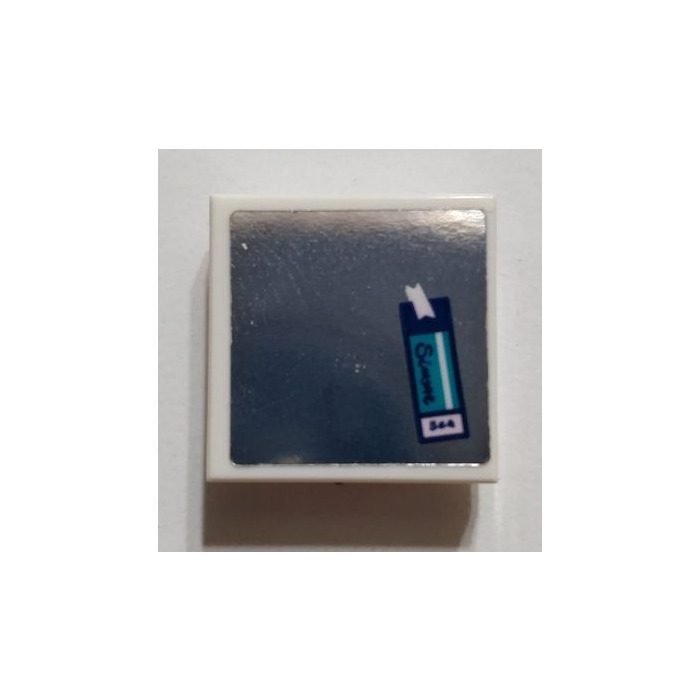 LEGO White Tile 2 x 2 Inverted with Silver Mirrored Background with ...