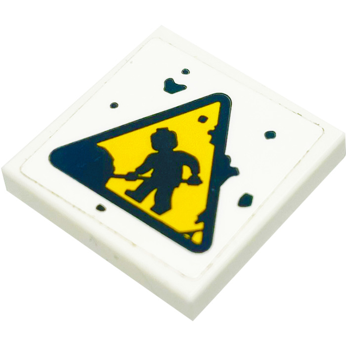 LEGO White Tile 2 x 2 Inverted with Warning Triangle Road Sign with ...