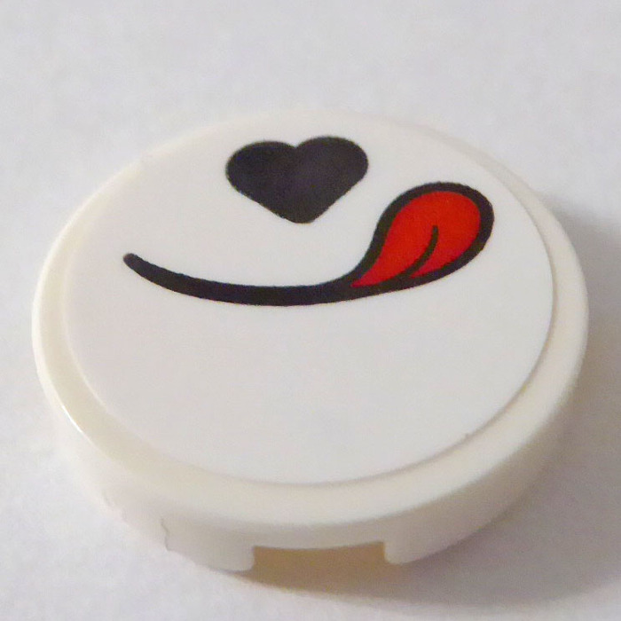 LEGO White Tile 2 x 2 Round with Nose, Mouth and Red Tongue Sticker ...