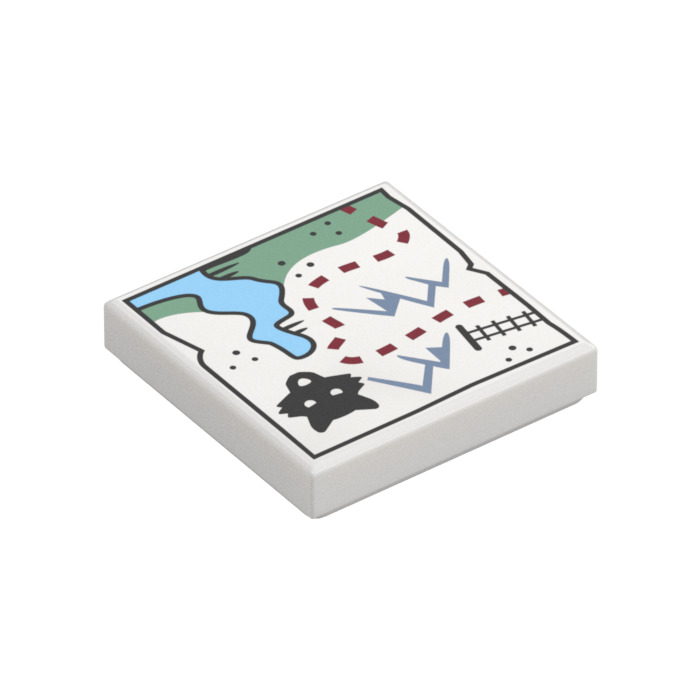 LEGO White Tile 2 x 2 with Arctic Map with Mountains and Fox with ...