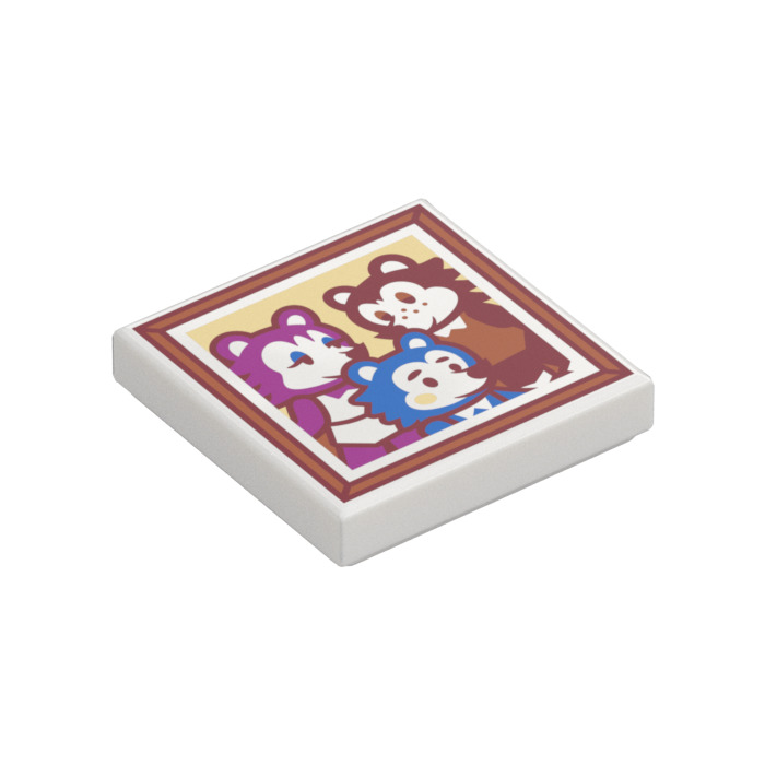 LEGO White Tile 2 x 2 with Bears in Photo Frame with Groove (3068 / ...