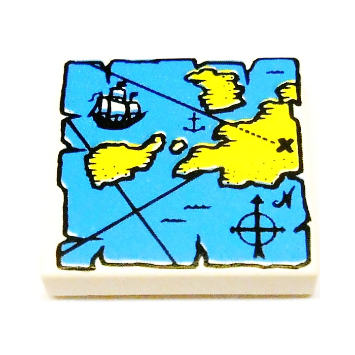 LEGO White Tile 2 x 2 with Blue Map with Groove (3068 / 81423) | Brick ...