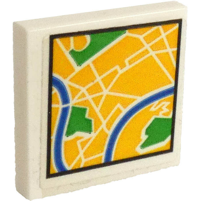 LEGO Blanco Plana 2 x 2 con City Map Street View Pegatina con ranura ...