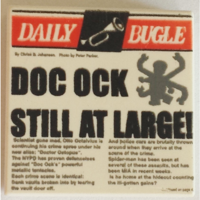 LEGO White Tile 2 x 2 with Daily Bugle - Doc Ock Still at Large! with ...