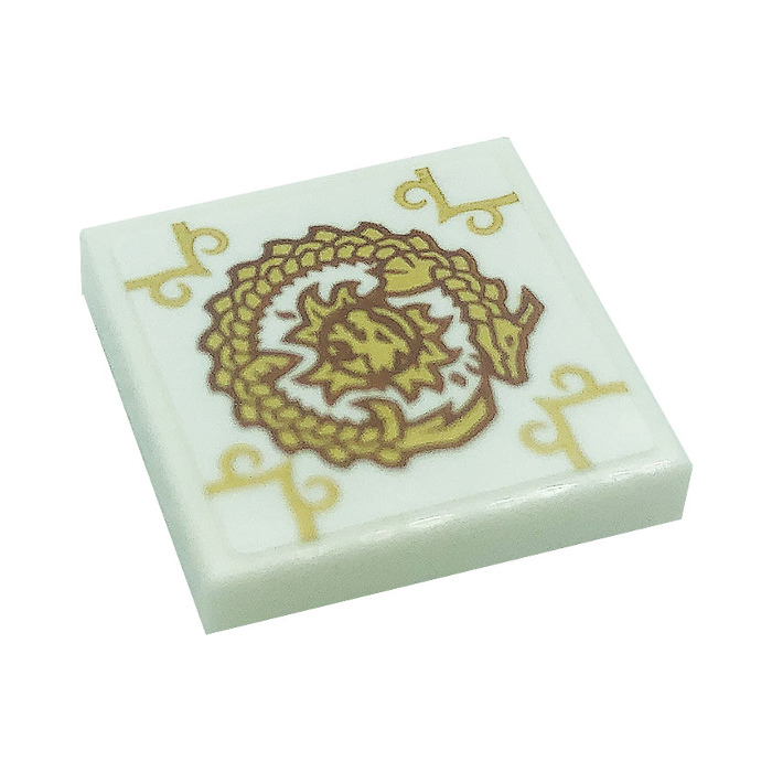 LEGO White Tile 2 x 2 with Gold and Dark Red Decoration Sticker with ...