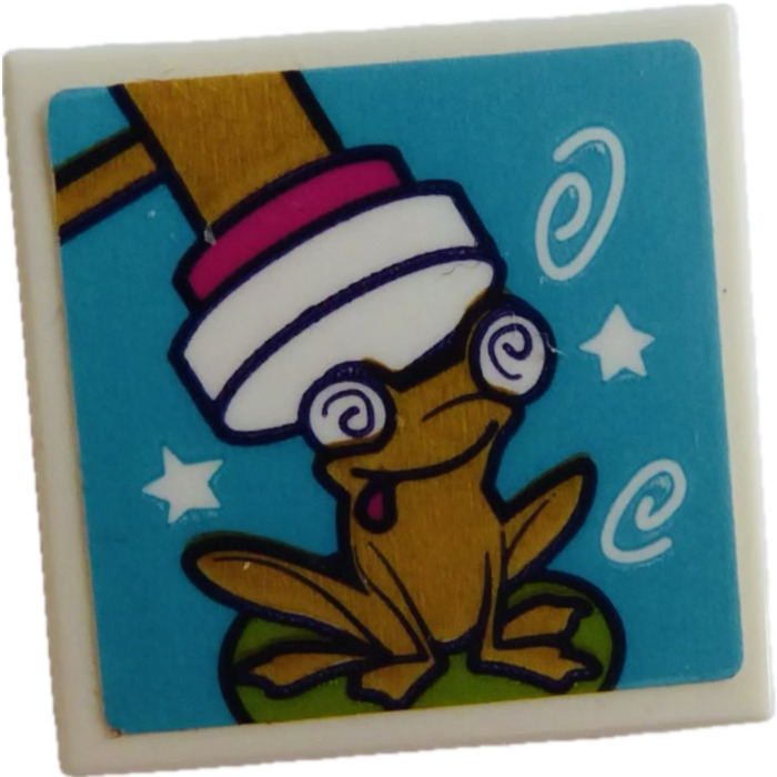 LEGO White Tile 2 x 2 with Gold frog and mallet Sticker with Groove ...