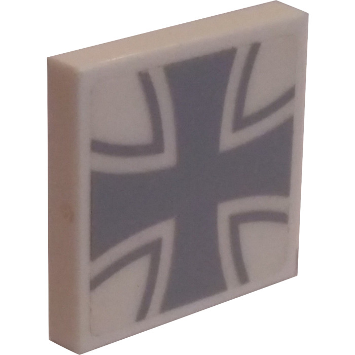 LEGO White Tile 2 x 2 with Iron Cross Sticker with Groove (3068 ...