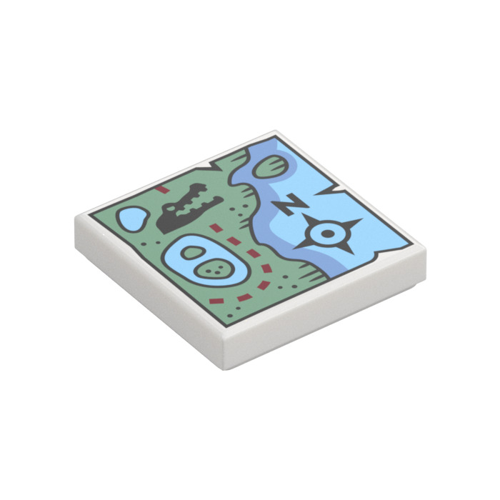 LEGO Tile 2 x 2 with Map with Crocodile Head and Compass with Groove ...