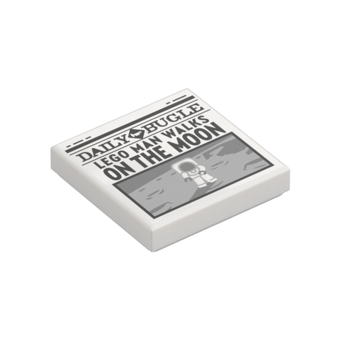 LEGO White Tile 2 x 2 with Newspaper 'DAILY BUGLE' and 'LEGO MAN WALKS ...