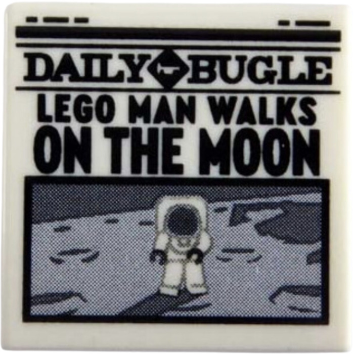 LEGO Tile 2 x 2 with Newspaper 'DAILY BUGLE' and 'LEGO MAN WALKS ON THE ...