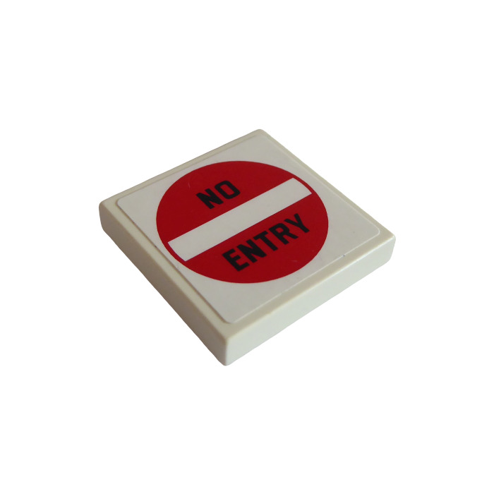 LEGO White Tile 2 x 2 with '"NO ENTRY" Sign Sticker with Groove (3068 ...