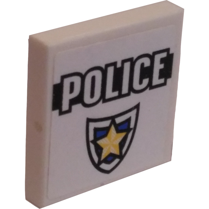 LEGO White Tile 2 x 2 with Police and Badge Sticker with Groove (3068 ...