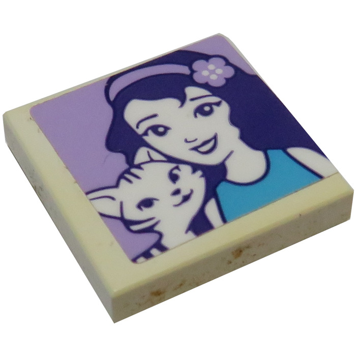 LEGO White Tile 2 x 2 with Portrait of Female with Cat Sticker with ...
