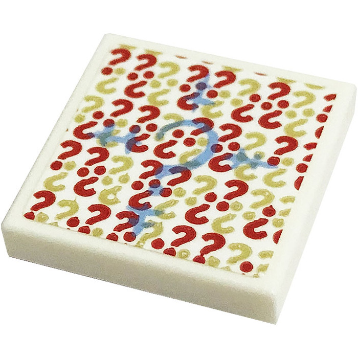 LEGO White Tile 2 x 2 with Question marks Sticker with Groove (3068 ...