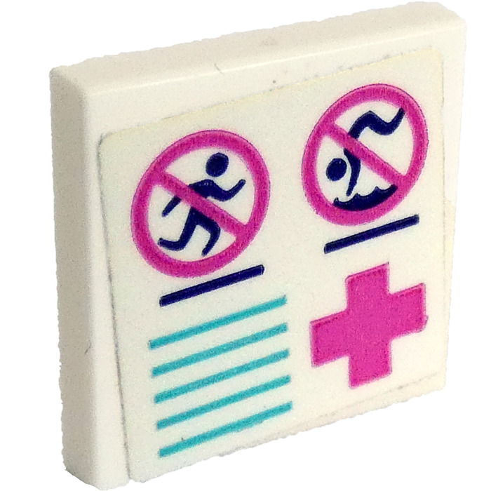 LEGO Tile 2 x 2 with Sticker of No running, no diving symbols, and a ...
