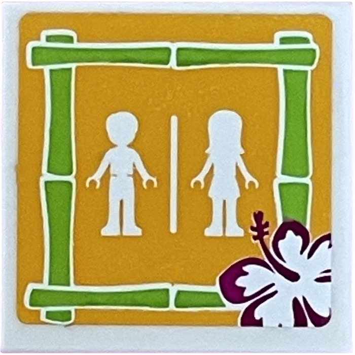 LEGO White Tile 2 x 2 with Unisex Restroom Sign Sticker with Groove ...