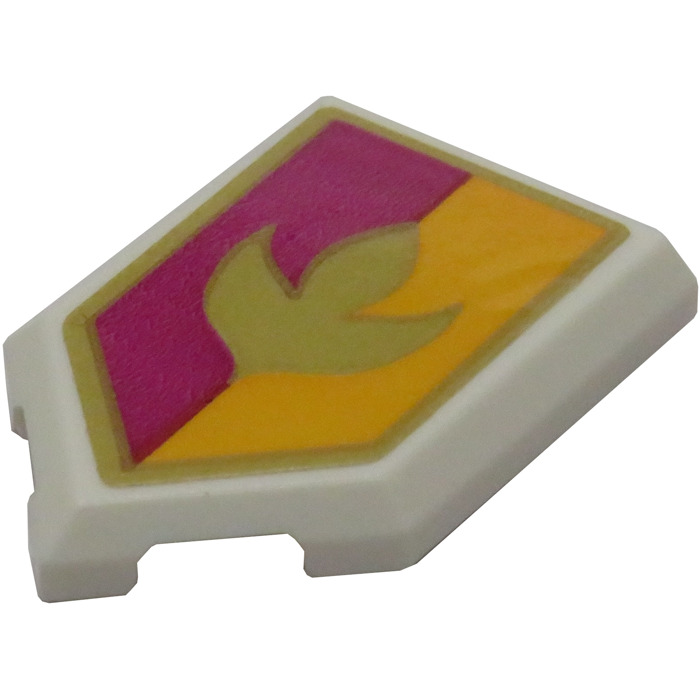 LEGO White Tile 2 x 3 Pentagonal with Gold Arendelle Crest Flower ...