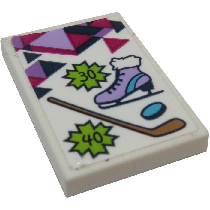 LEGO White Tile 2 x 3 with Hockey Stick, Puck and Figure Skate Sticker ...