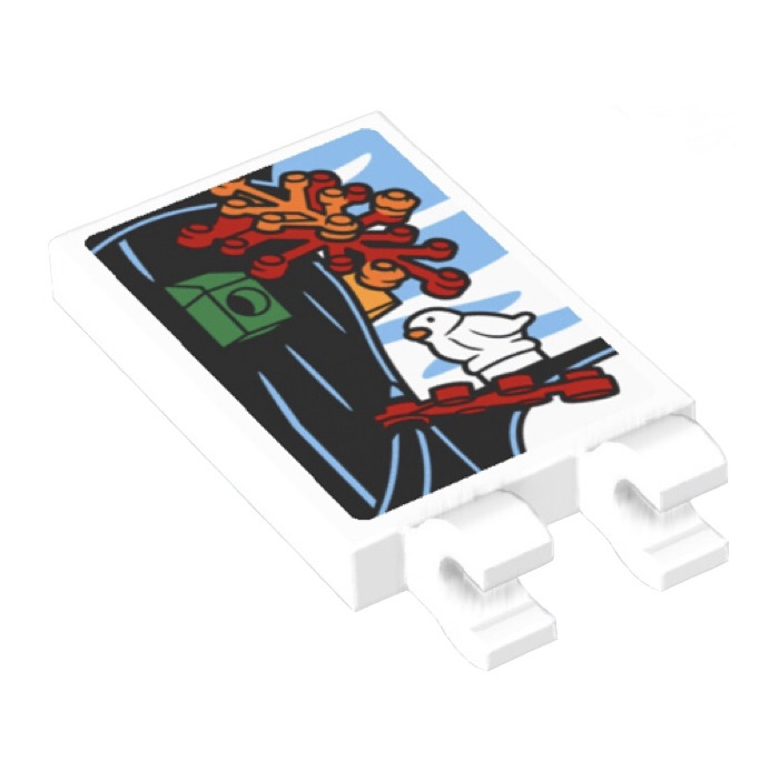 LEGO White Tile 2 x 3 with Horizontal Clips with Bird in Tree Picture ...