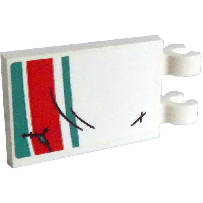 LEGO White Tile 2 x 3 with Horizontal Clips with Dark Turquoise and Red ...