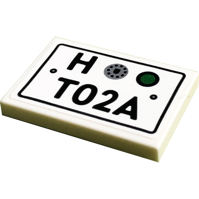 LEGO White Tile 2 x 3 with License Plate, Black 'H' and 'T02A' Sticker ...