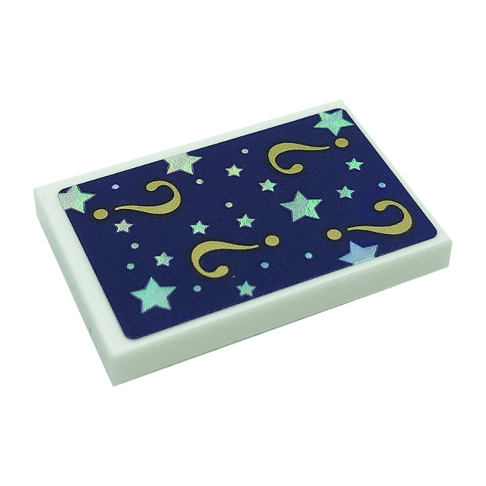 LEGO White Tile 2 x 3 with Silver Dots, Stars and Question Marks ...