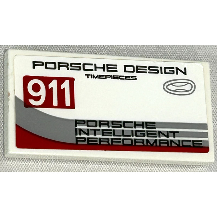 LEGO White Tile 2 x 4 with '911', 'PORSCHE DESIGN TIMEPIECES' and ...