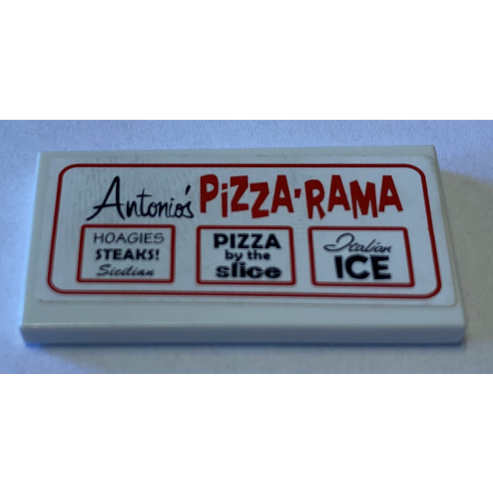 LEGO White Tile 2 x 4 with Antonio's Pizza-rama Sticker (87079) | Brick ...
