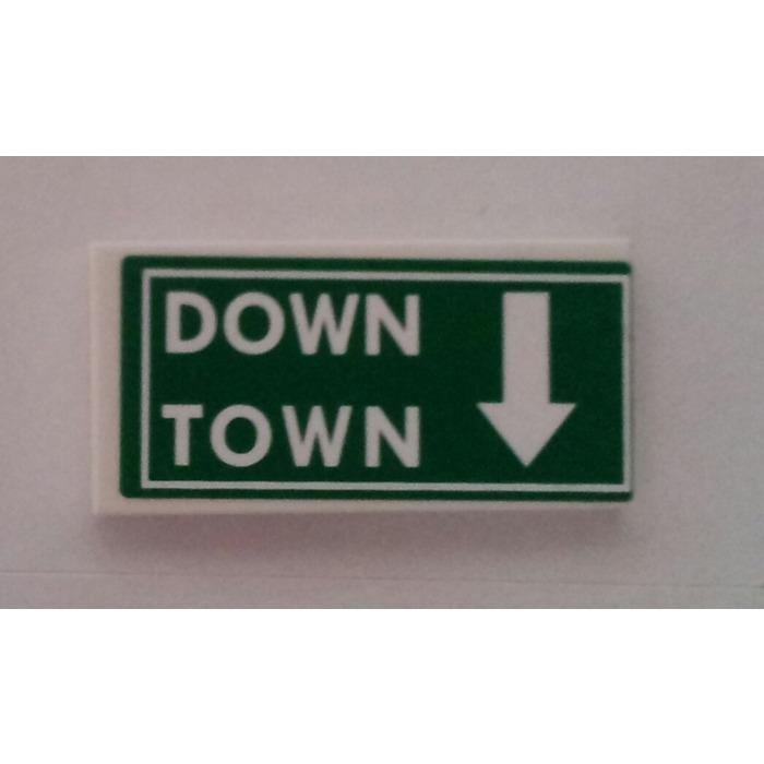 LEGO White Tile 2 x 4 with 'DOWN TOWN' and White Arrow Sticker (87079 ...