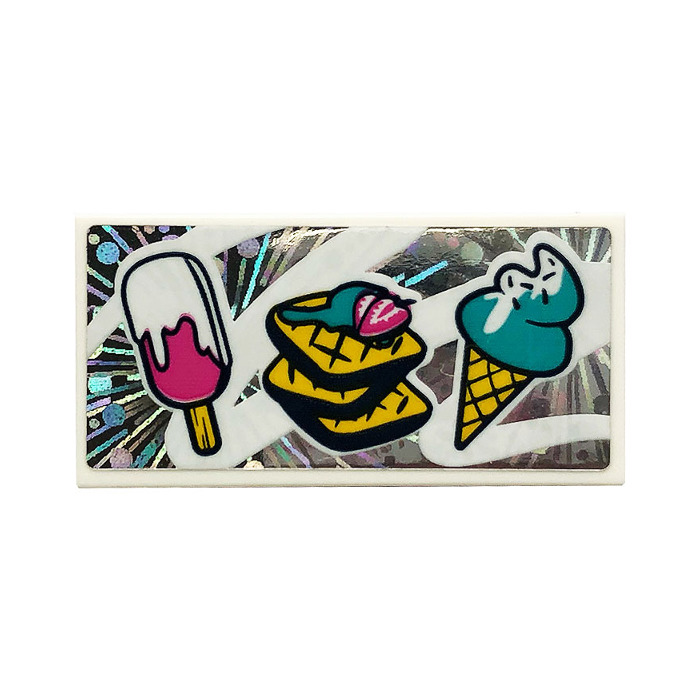 LEGO White Tile 2 x 4 with Ice Cream Cone, Ice Pop, Waffles Sticker ...