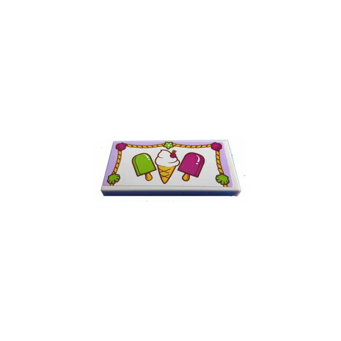 LEGO White Tile 2 x 4 with Ice Cream, Rope and Shells Sticker (87079 ...