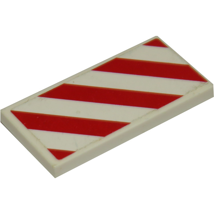 LEGO White Tile 2 x 4 with Red and White Danger Stripes 7593 Sticker ...