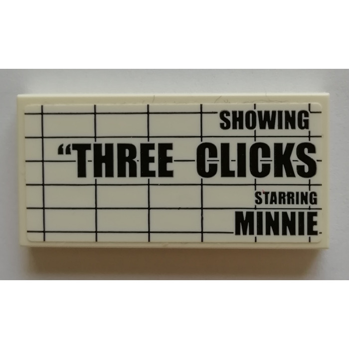 LEGO White Tile 2 x 4 with 'SHOWING THREE CLICKS STARRING MINNIE' Movie ...