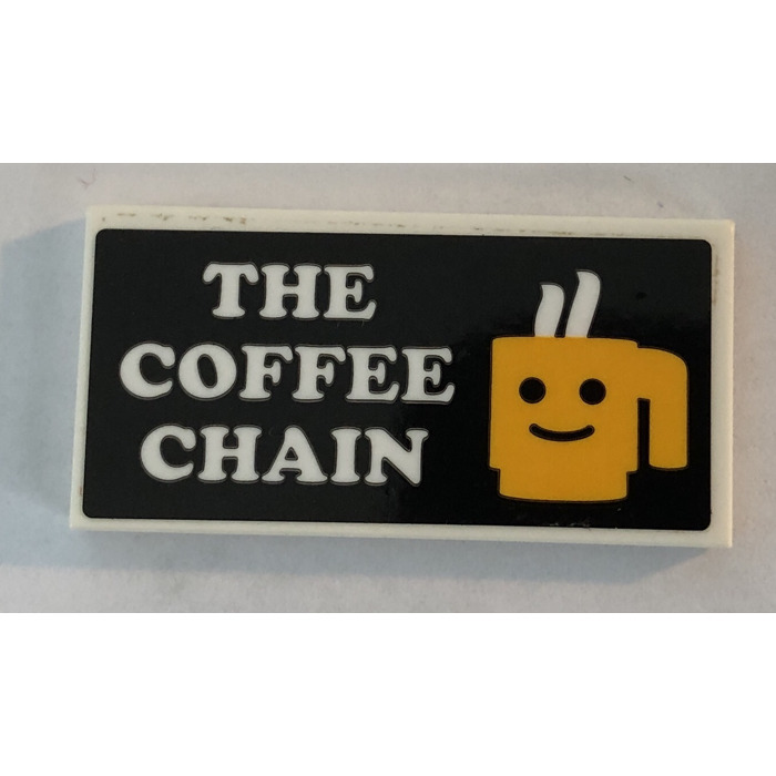 LEGO White Tile 2 x 4 with The Coffee Chain Sticker (87079) | Brick Owl ...