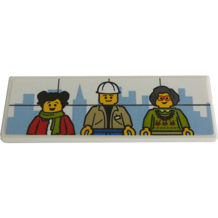 LEGO Tile 2 x 6 with 3 Minifigures and Bright Light Blue City Skyline ...