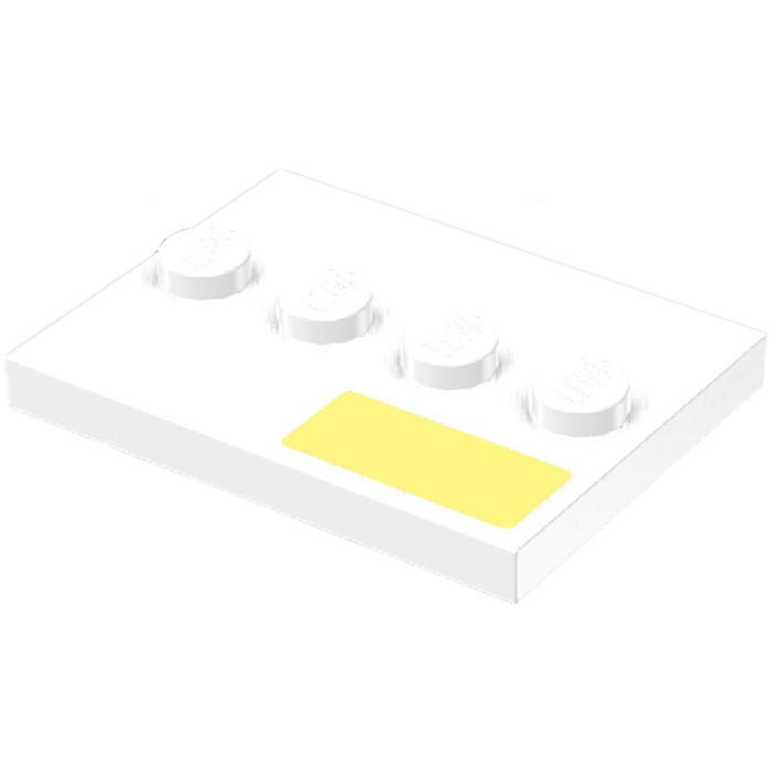 LEGO White Tile 3 x 4 with Four Studs with Bright Yellow Rectangle ...