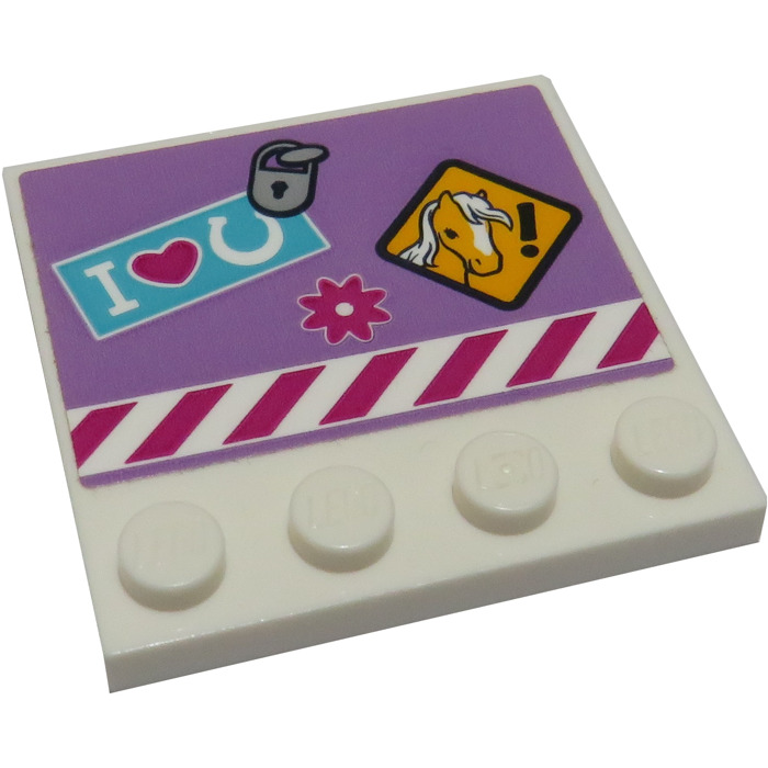LEGO White Tile 4 x 4 with Studs on Edge with Heart, Horseshoe and ...