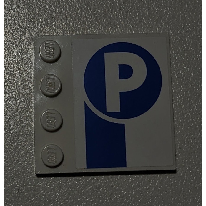 LEGO White Tile 4 x 4 with Studs on Edge with Parking Sign Sticker ...