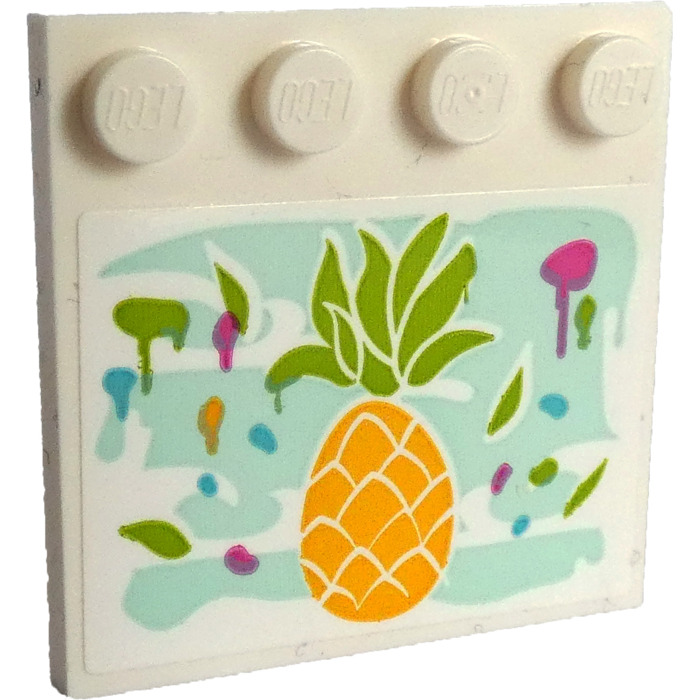 LEGO White Tile 4 x 4 with Studs on Edge with Pineapple Sticker (6179 ...