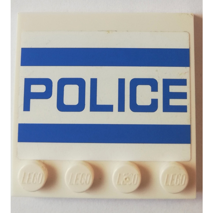 LEGO White Tile 4 x 4 with Studs on Edge with POLICE Sticker (6179 ...