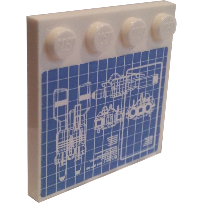 LEGO White Tile 4 x 4 with Studs on Edge with Vehicle Blueprint Sticker ...