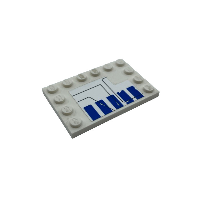 LEGO White Tile 4 x 6 with Studs on 3 Edges with Blue Rectangles and ...
