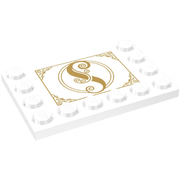 LEGO White Tile 4 x 6 with Studs on 3 Edges with Decorative Gold ‘S ...