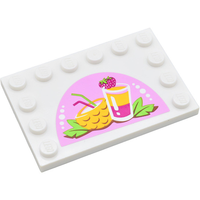 LEGO White Tile 4 x 6 with Studs on 3 Edges with Drinks Sticker (6180 ...