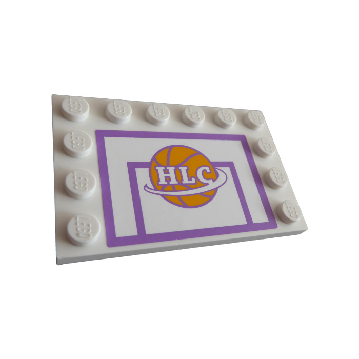 LEGO White Tile 4 x 6 with Studs on 3 Edges with Hlc Basketball Sticker ...