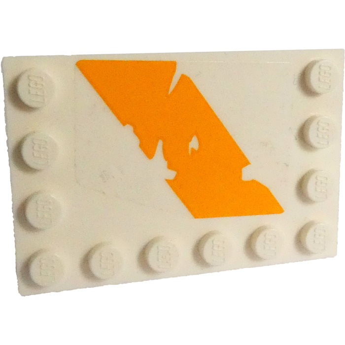 LEGO White Tile 4 x 6 with Studs on 3 Edges with Orange Tattered ...